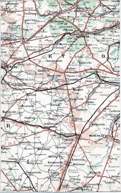 91 28 AUNEAU Méréville Outarville 1924 pt. carte/lin (partie) Dourdan ...