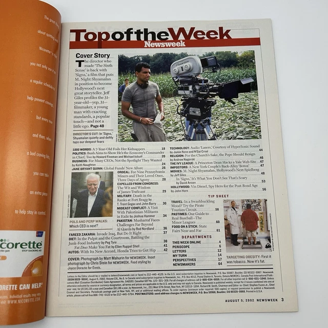 NEWSWEEK MAGAZINE AUGUST 5 2002 The Next Speilberg, M. Night Shyamalan ...