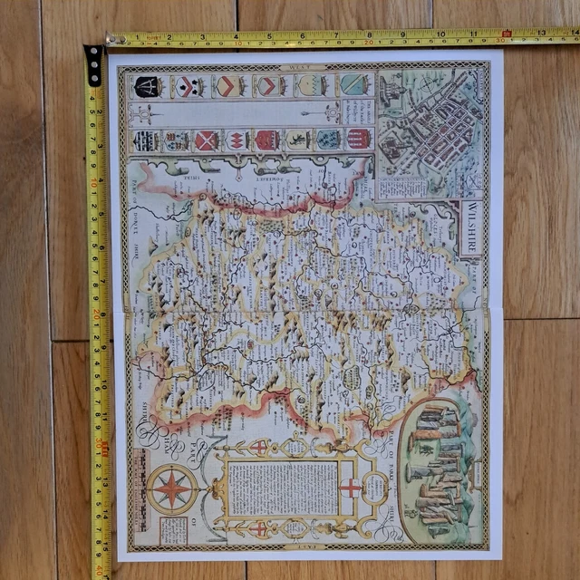 TUDOR MAP OF Wiltshire by John Speed £3.99 - PicClick UK