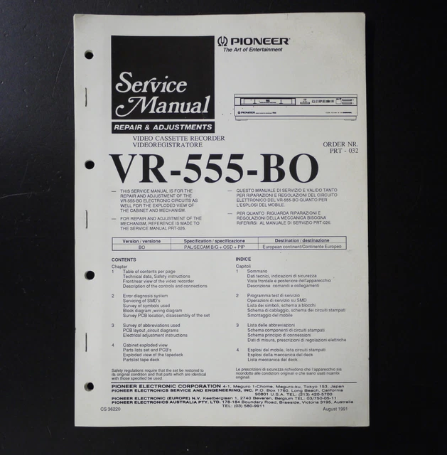 ORIGINAL PIONEER VR-555-BO VHS Video Cassette Recorder Service Manual ...