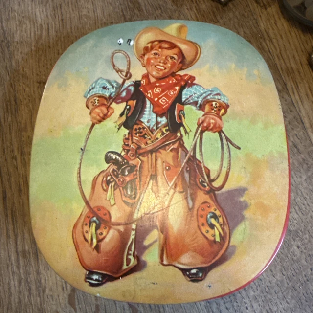 VINTAGE TIN COWBOY Thornes Toffee Tin Empty Rare Advertising ...