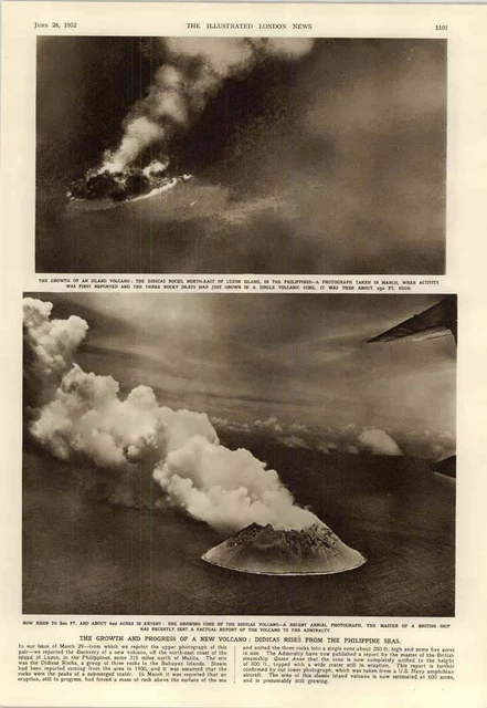 1952 NEW VOLCANO Didicas Rises From Philippine Sea Lord Alexander In ...