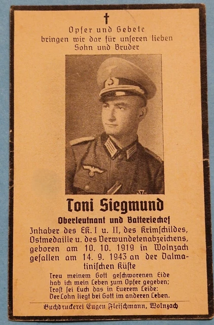 ORIGINAL STERBEBILD 2.WK Oberleutnant Batterie Chef gef. 1943 ...