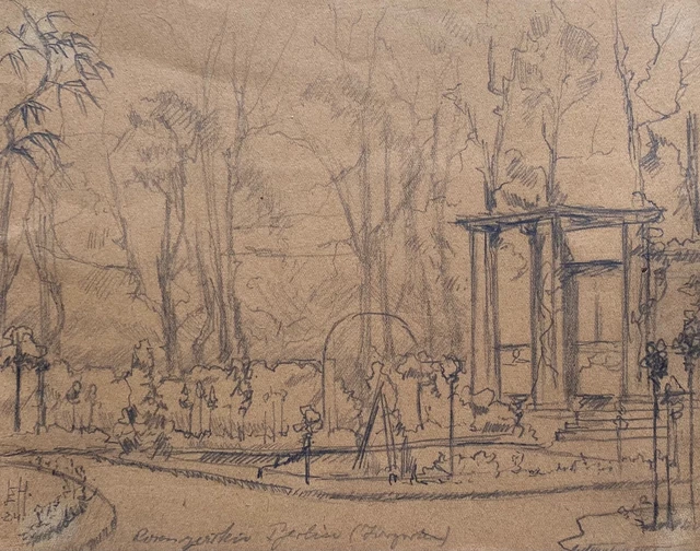 ROSE GARDEN ZOO Erich Hinz Berlin Drawing 1924 Vintage Park Landscape ...