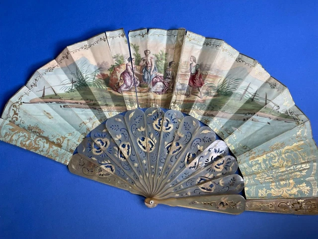 EVENTAIL EN CORNE - FEUILLE d'éventail scènes à l'antique -XIXè EUR 95 ...
