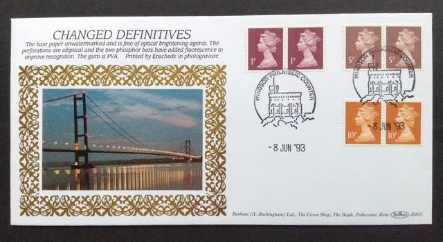 GB BENHAM 1993 1p, 5p, 10p Machin Definitive Pairs on First Day Cover ...