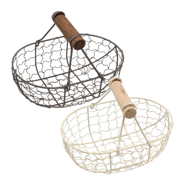 VINTAGE EIERKORB, EISENDRAHT, Obstkorb, Picknick-Aufbewahrungskorb mit ...