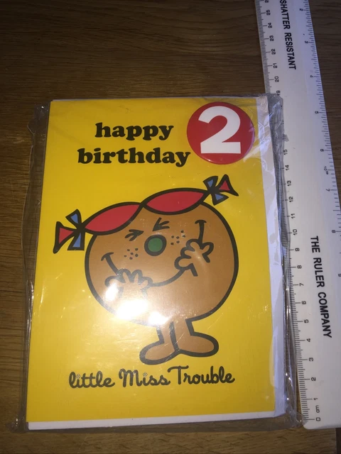 MR MEN LITTLE Miss Trouble Happy Birthday Card 2 Badge £2.30 - PicClick UK