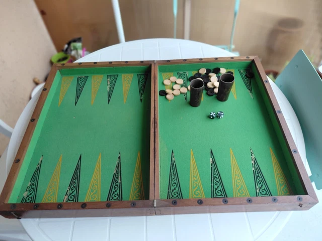 ANCIEN GRAND JEU de Backgammon & d'échecs mallettes bois pliable de ...