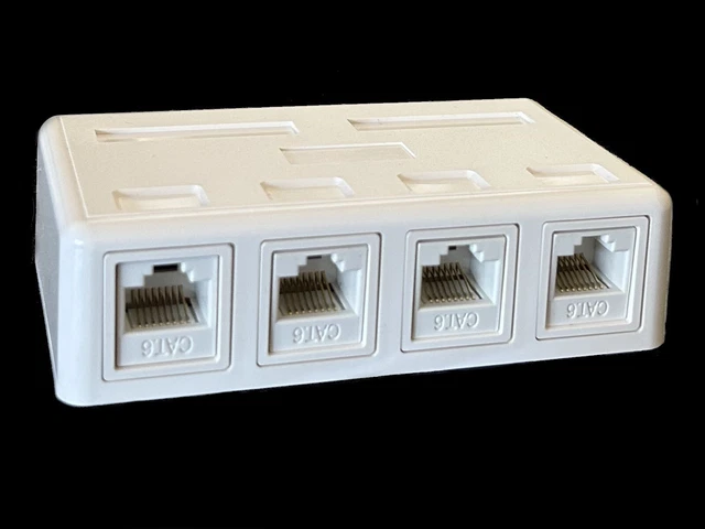 4 PORT CAT6 RJ45 Network Ethernet Wall Surface Mount Box w/4 Keystone ...