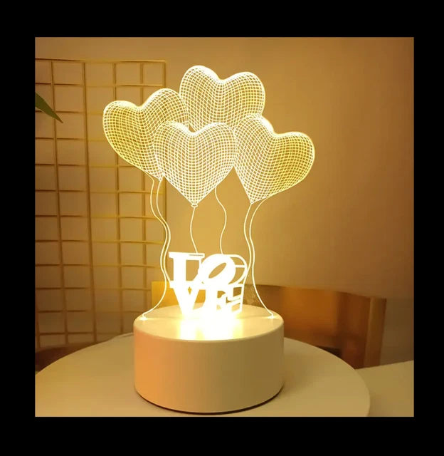 3D LED HEART Light Night Warm White Table Lamp Birthday Valentine ...