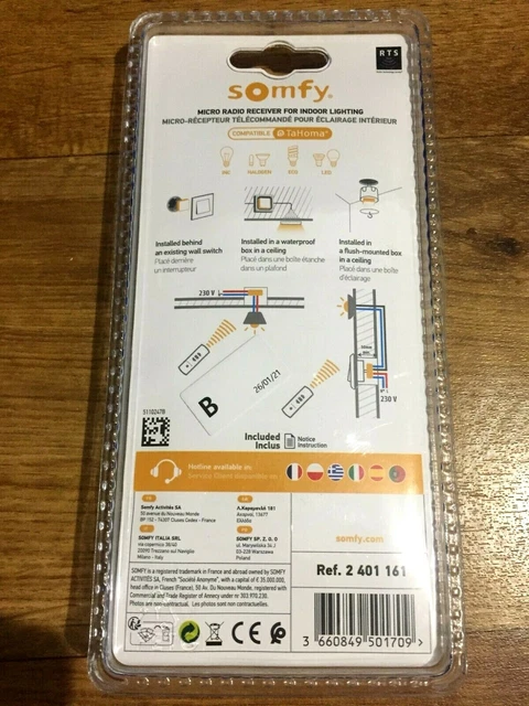 RTS 500W CONNECTED Micro Receiver for Lighting - SOMFY 2401161 £74.26 ...