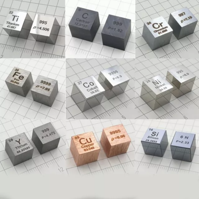 1CM METAL ELEMENT Cubes 10mm Size 99.95% Purity Periodic Table ...
