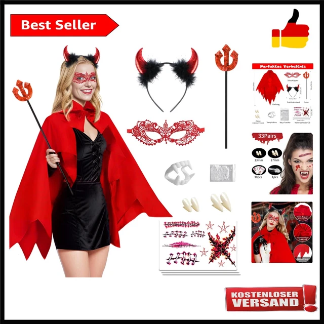 TEUFEL KOSTÜM DAMEN, Faschingskostüme 150 cm Teufel Umhang Frauen Damen ...