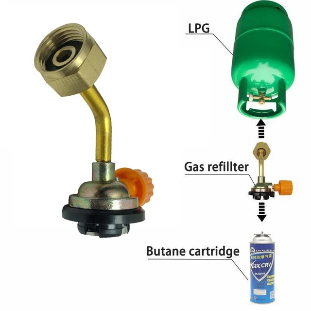 BUTANE CYLINDER TANK direct refill connector valve easy gas refill ...