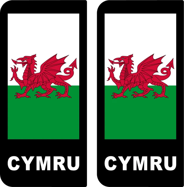 PAIR WELSH WALES CYMRU Flag Vinyl Stickers Badge For Std Car Number ...