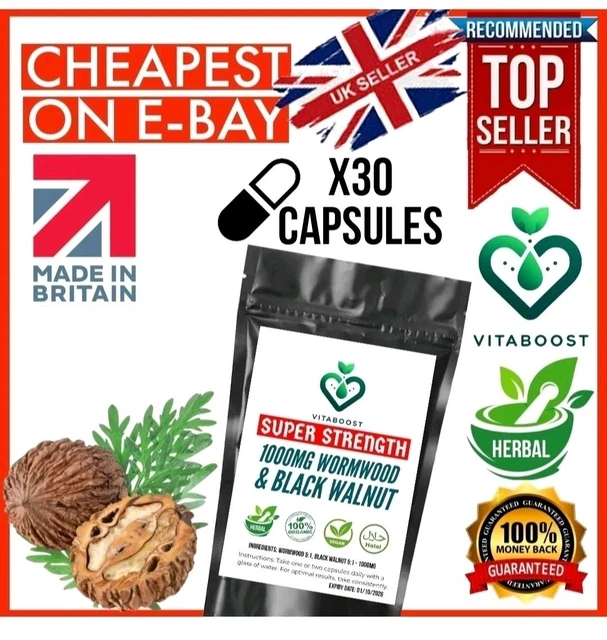WORMWOOD CAPSULE BLACK Walnut Complex 1000mg Parasite Cleanse Extract ...