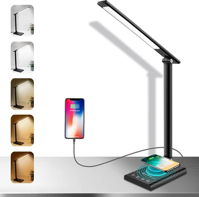 LED DESK LAMP with Fast Wireless Charger & USB Charging Port, 12W Table ...