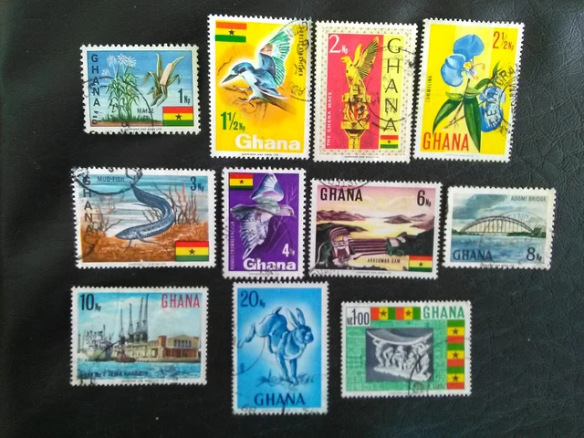FRANCOBOLLI GHANA USATI 1967 SIMBOLI NAZIONALI 1np - 100np MULTICOLORE ...