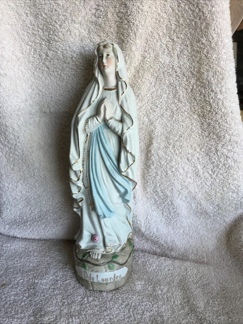 ANTIQUE CHALKWARE PORCELAIN Bisque Virgin Mary Our Lady of Lourdes ...