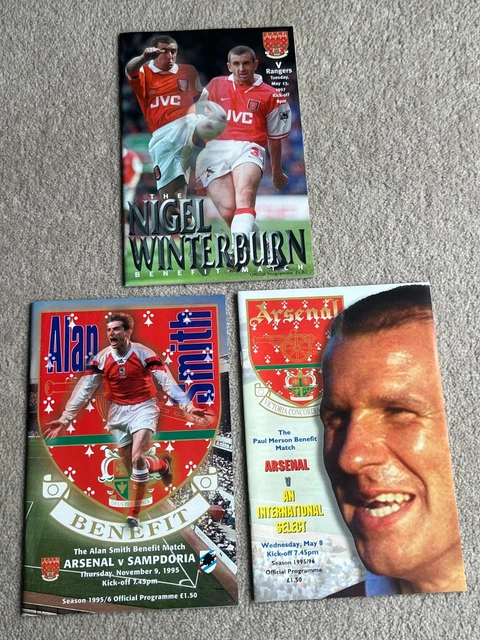 3 1990'S ARSENAL FC Testimonial programmes, Smith, Merson & Winterburn ...