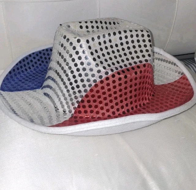 PATRIOTIC COWBOY Hat Red White Blue Western Costume NWT Adult £13.30 ...