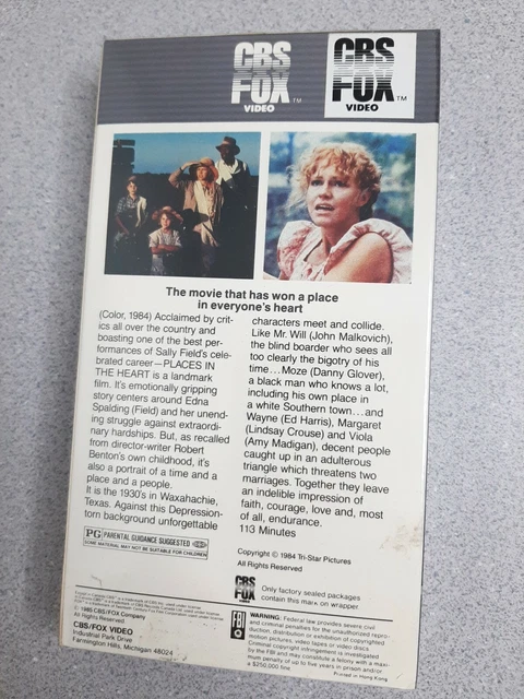 SEALED PLACES IN the Heart VHS 1985 CBS/FOX Sally Field Danny Glover ...