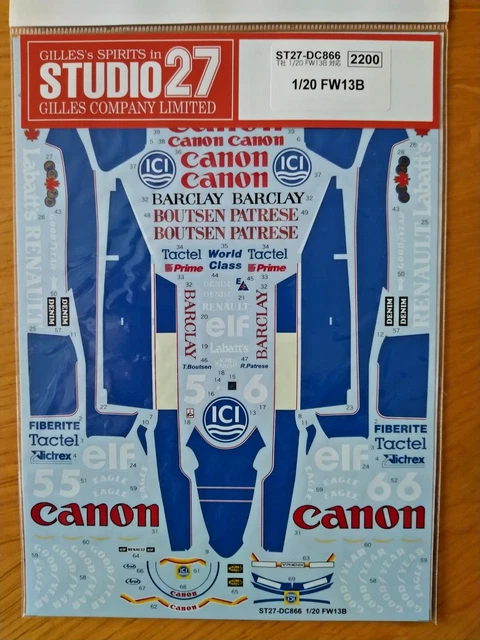 STUDIO27 DECALS FOR 1:20 Tamiya Williams FW13B 1990 F1 GP Season ...