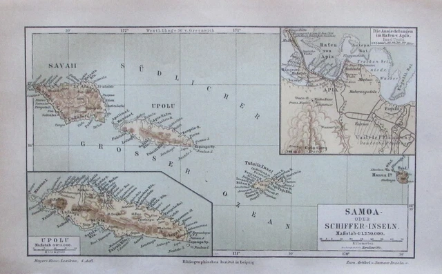 1889 SAMOA ODER Schiffer-Inseln - alte Landkarte Karte old map EUR 11 ...