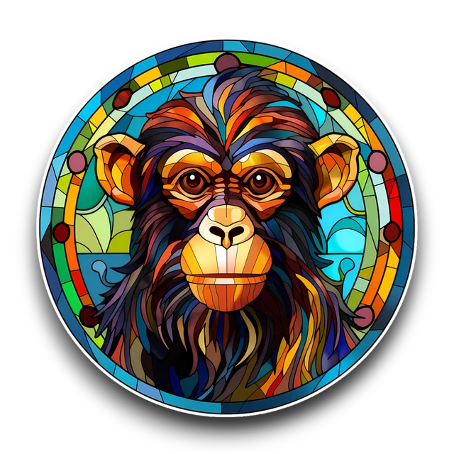 LARGE CUTE MONKEY Animal Stained Glass Window Opaque Vinyl Sticker ...