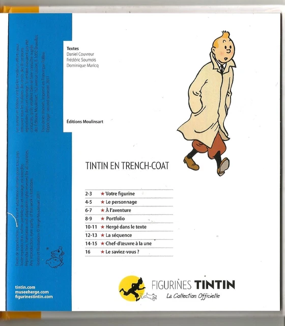 FIGURINES TINTIN LIVRE N°1 Trench Coat HERGÉ Moulinsart 2011 16 Pages ...