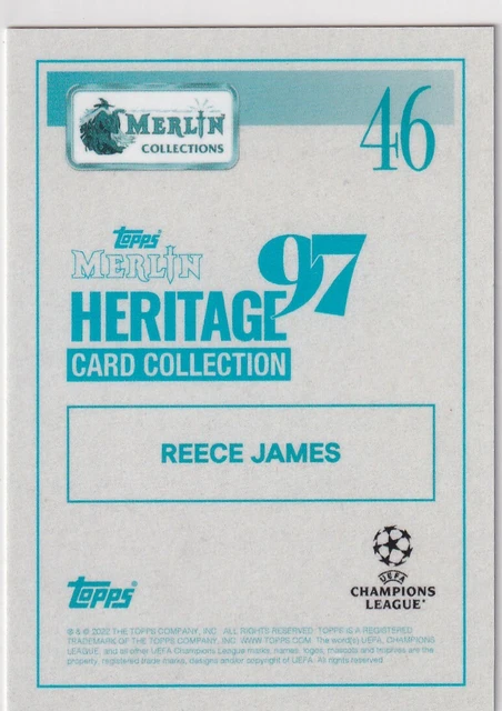 TOPPS MERLIN HERITAGE 97 2022 Karte Fußball Nr. 46 Reece James Blau 11/ ...