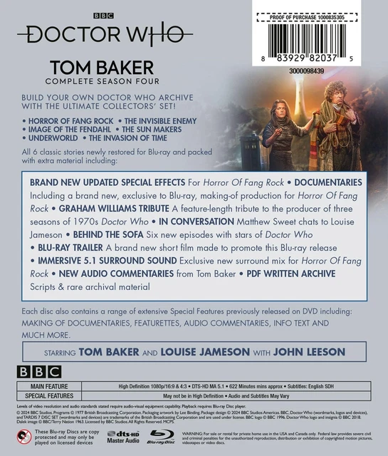 DOCTOR WHO: TOM Baker Complete Season Four (BD) (Blu-ray) EUR 89,03 ...