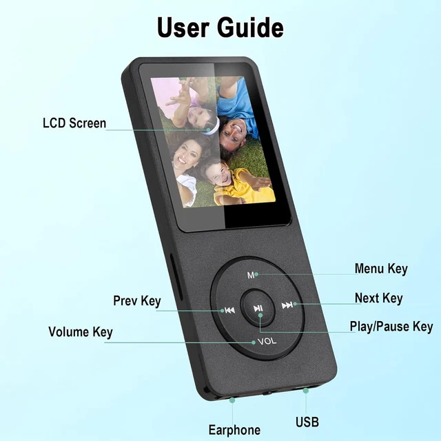 32GB BLUETOOTH 5.3 MP3 Player Black 1.8" Screen HiFi FM + Earphones £ ...