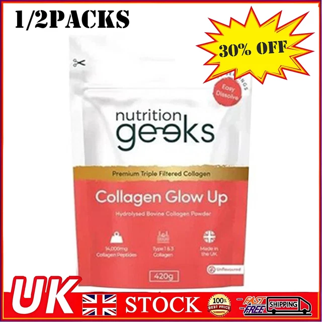 1/2X NUTRITION GEEKS Collagen Glow Up Powder New & Improved 14000mg 30 ...