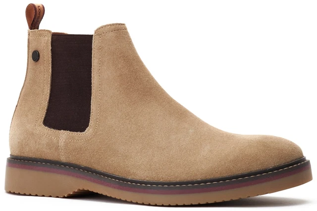 BASE MENS SMART Boots Chelsea Hooper Suede Leather Elasticated tan UK ...