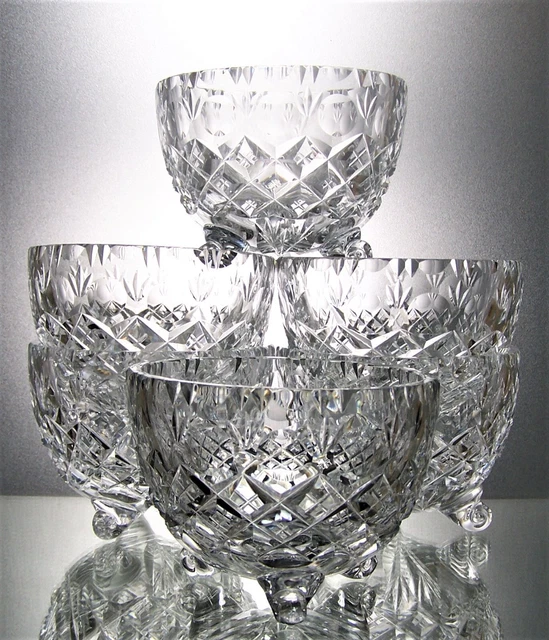 GORGEOUS SET OF 6 Vintage Heavy Lead Crystal Cut Glass Dessert Bowls ...
