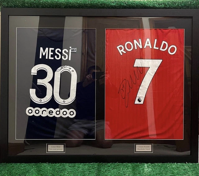 SIGNED DUAL LIONEL Messi & Ronaldo Shirt In Large Frame - PSG ...