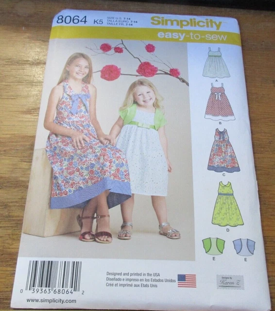 SIMPLICITY SEWING PATTERN new uncut 8064 girls dress/bolero sizes 7-14 ...