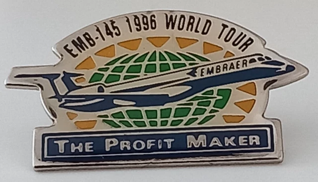 EMBRAER EMB-145 AIRCRAFT World Launch 1996 The Bottom Line Pin Badge £ ...
