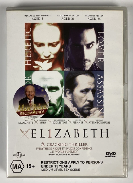 ELIZABETH DVD MOVIE 1998 Film Cate Blanchett Geoffrey Rush Biography ...