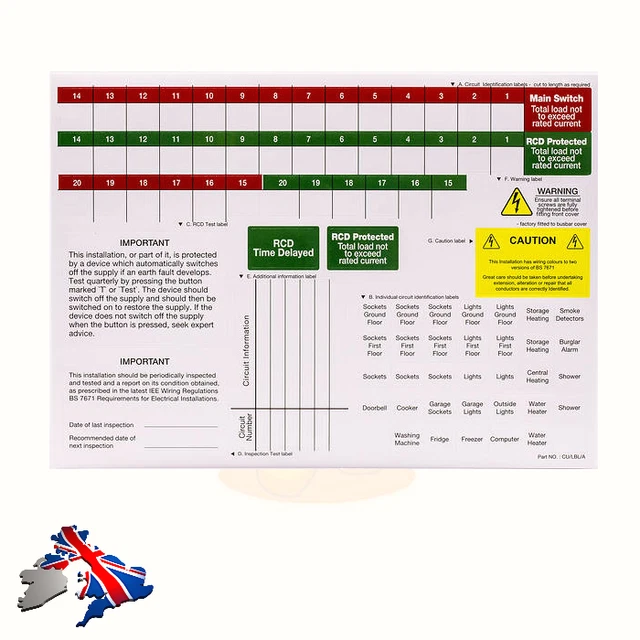 FUSE BOARD CONSUMER Unit Label Sheet Stickers Fusebox Wylex MK BG Hager ...