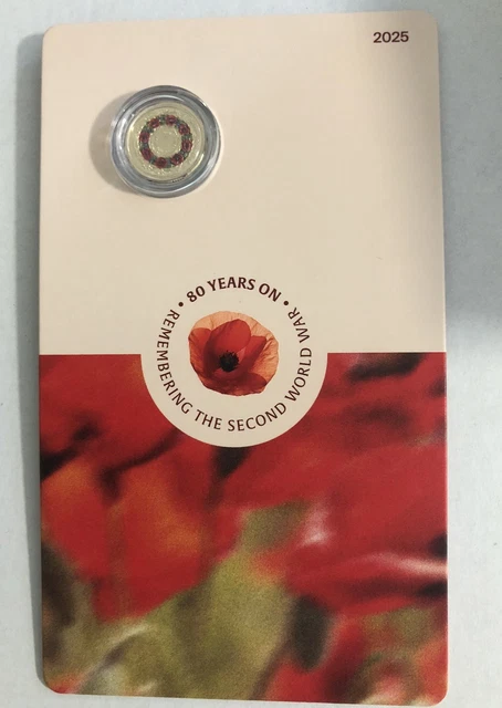 2025 $2 REMEMBRANCE 80th Ann of WWII poppy wreath C Mint coin on card ...