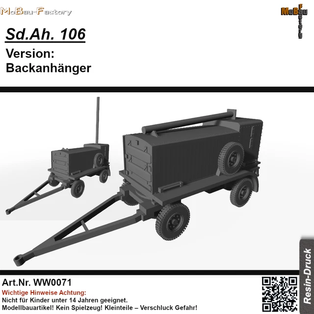 WW II - WH Sd.Ah.106 Backanhänger 1:72 - 1-100 - NEU - Nachbau EUR 12 ...