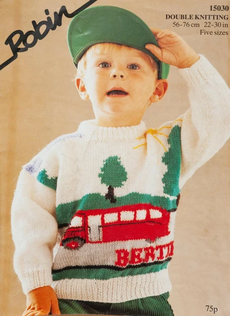 ROBIN KNITTING PATTERN 15030 Bertie Bus Thomas The Tank Engine Sweater ...
