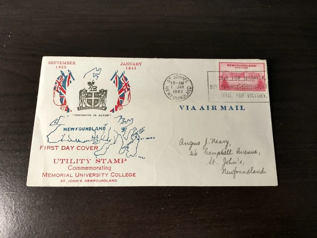 1943 MEMORIAL UNIVERSITY College Utility Stamp First Day Cover - of ...