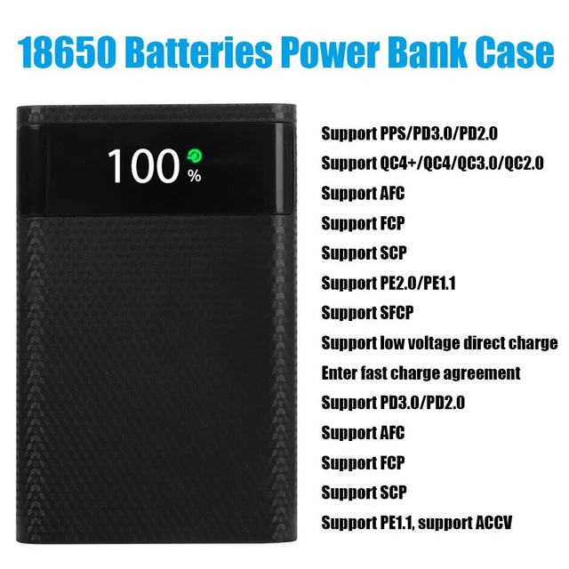 CHARGE SHELL STORAGE Box Super Fast Charging 18650 Batteries Power Bank ...