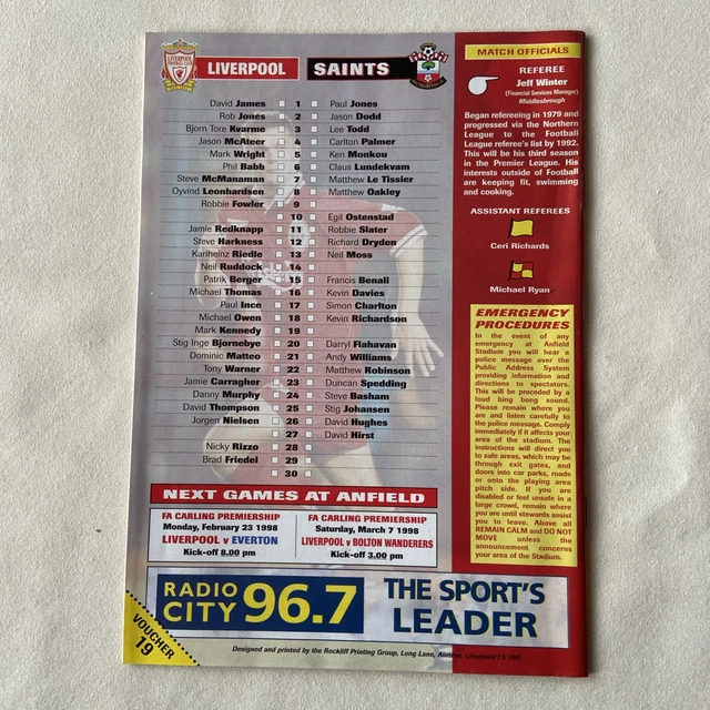 LIVERPOOL FC 97/98 Programmes (2) £1.13 - PicClick UK