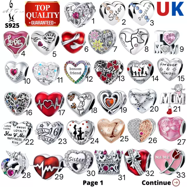S925 CHARM BEAD Family Friend Valentine Mum Sister Daughter Nan ...