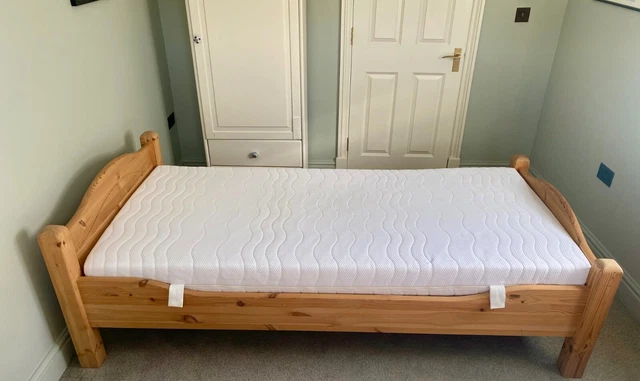 LARGE SOLID PINE Single Bed With Mattress And Adjustable Slatted Base £52.72 - PicClick UK